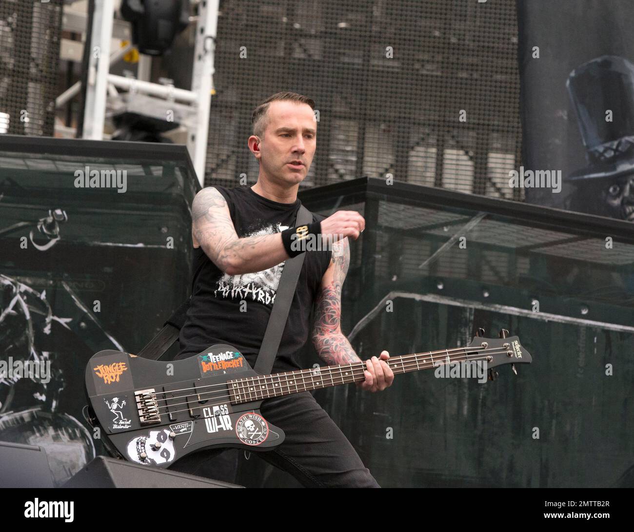 Kaspar Boye Larsen of the band Volbeat performs in concert as the ...