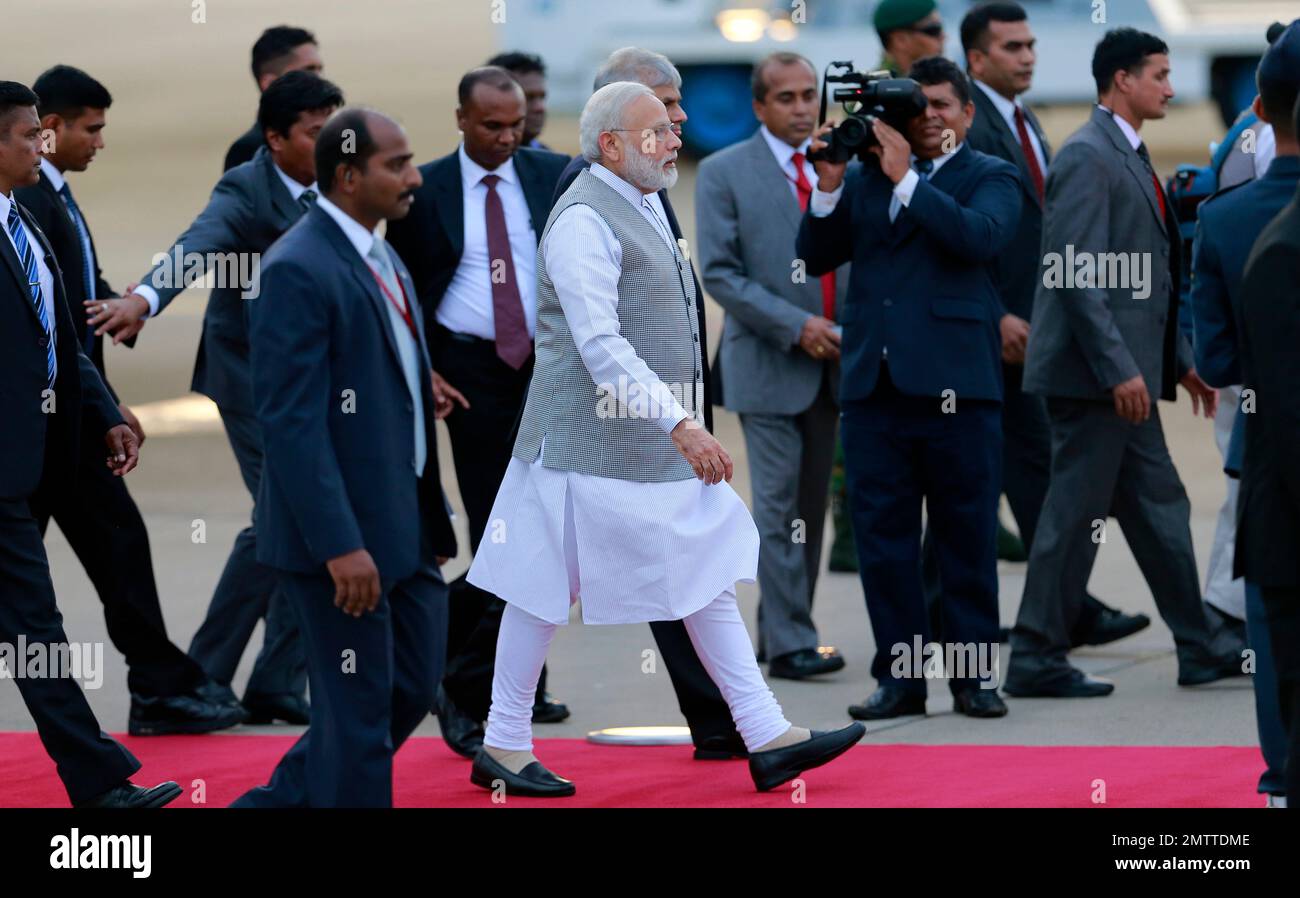 Indian Prime Minister Narendra Modi, center front and his Sri Lankan ...