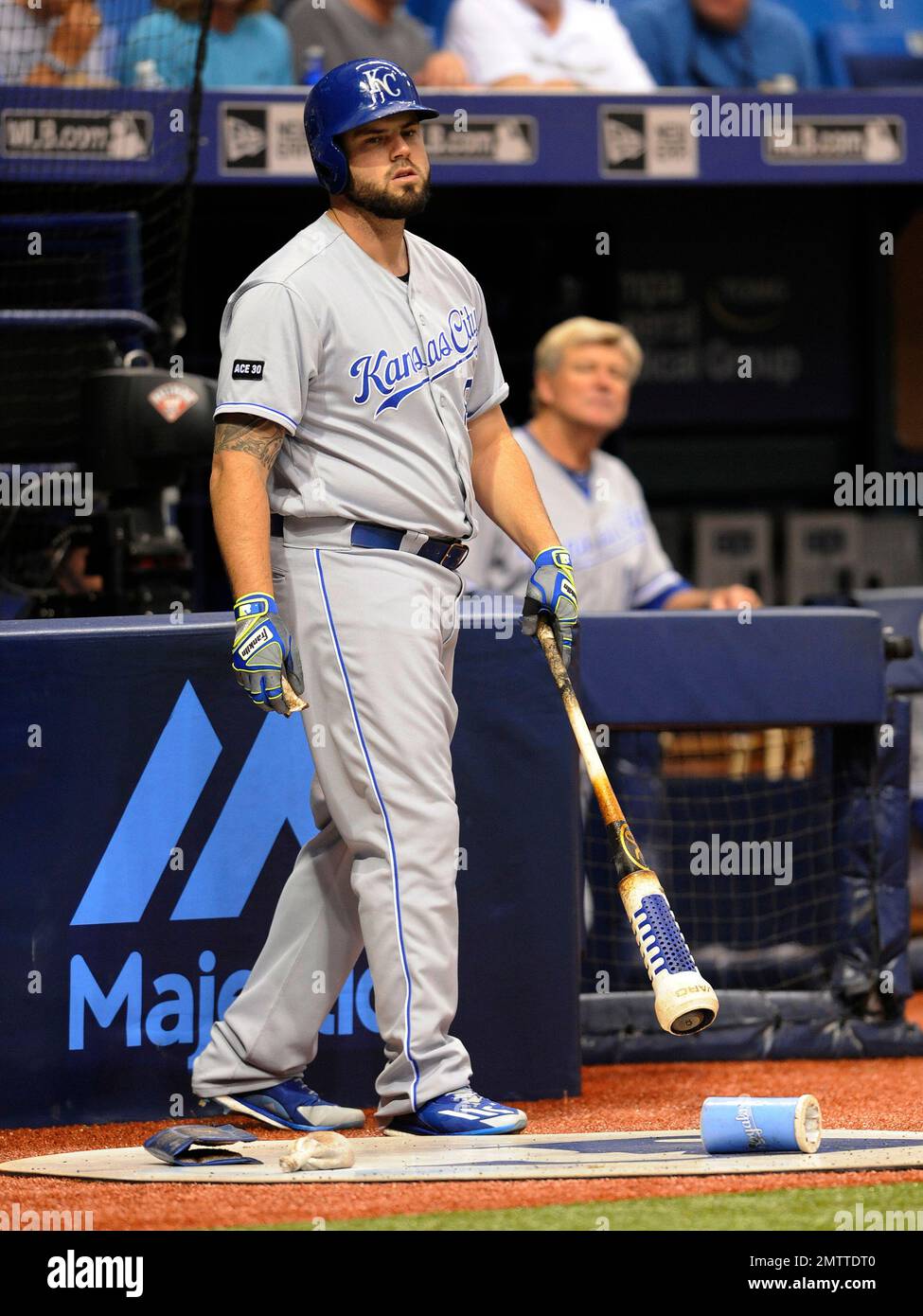Kansas City Royals' Mike Moustakas stands in the on-deck circle during ...