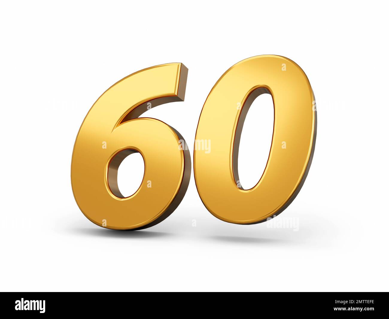 A 3D rendering of gold metal 60 number isolated on white background ...