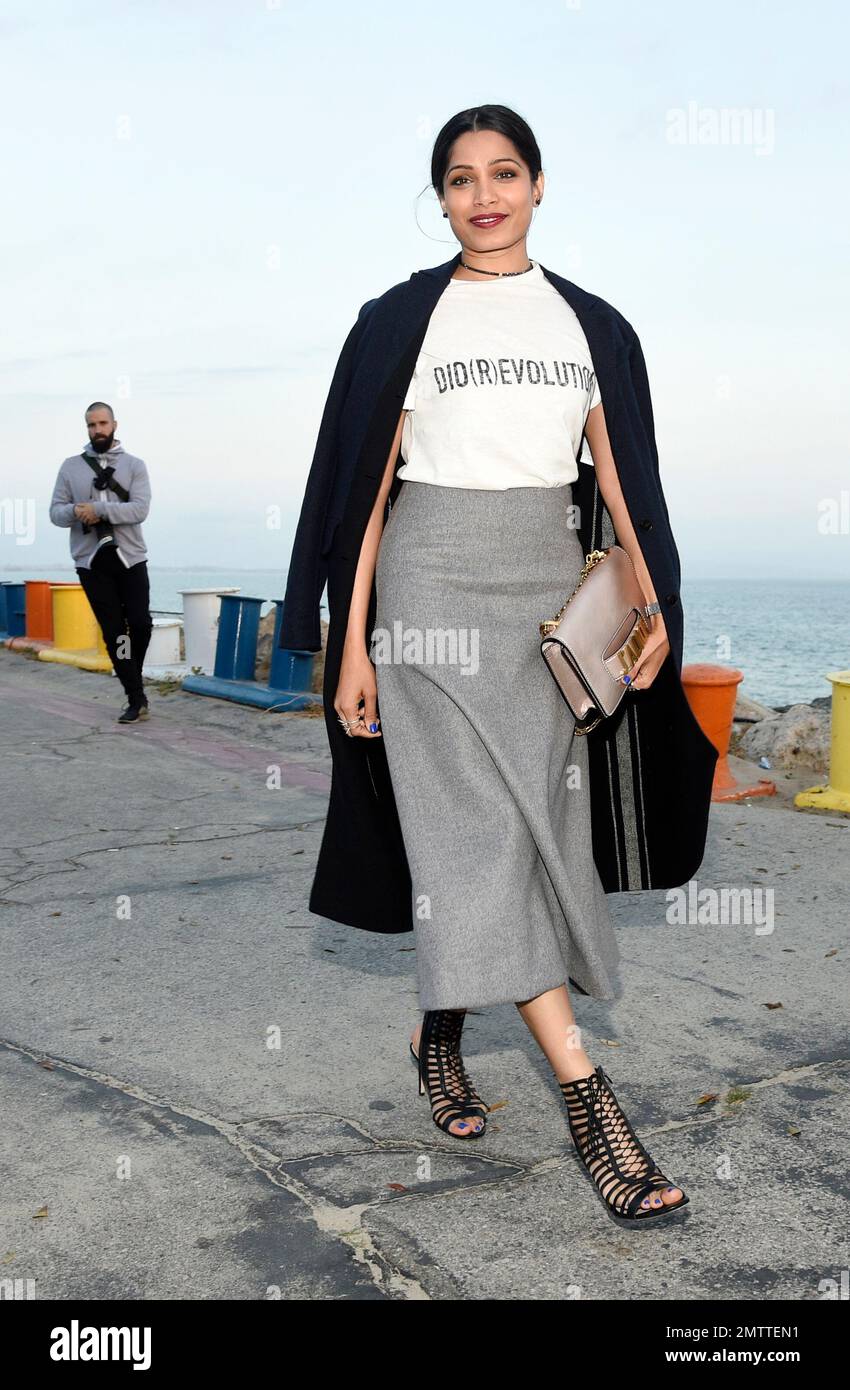 Actress Freida Pinto arrives at the Dior Cruise Welcome Dinner at the ...
