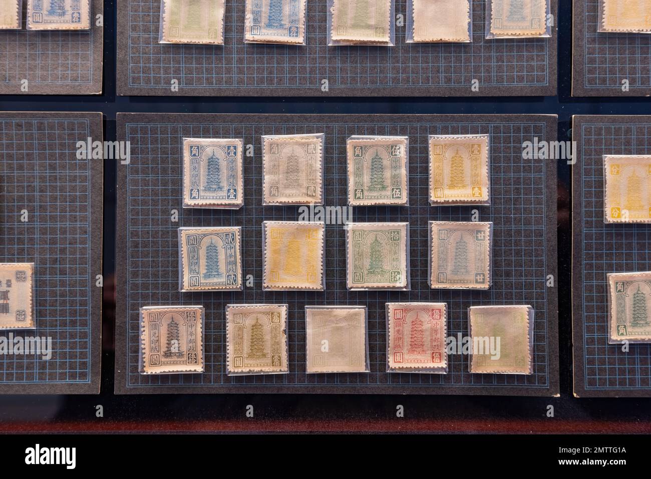 Taipei, JAN 1 2023 - Close up shot of antique stamp in the Postal ...