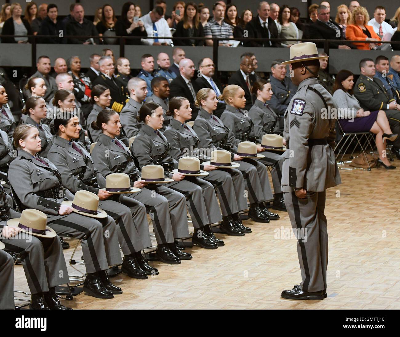 New York State Troppers sit during a New York State Police graduation ...