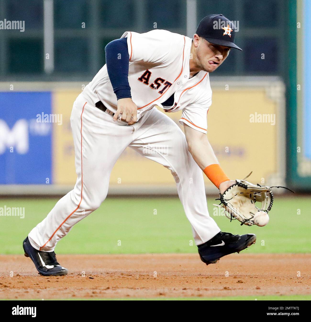 Houston Astros third baseman Alex Bregman fields a ground ball hit by ...