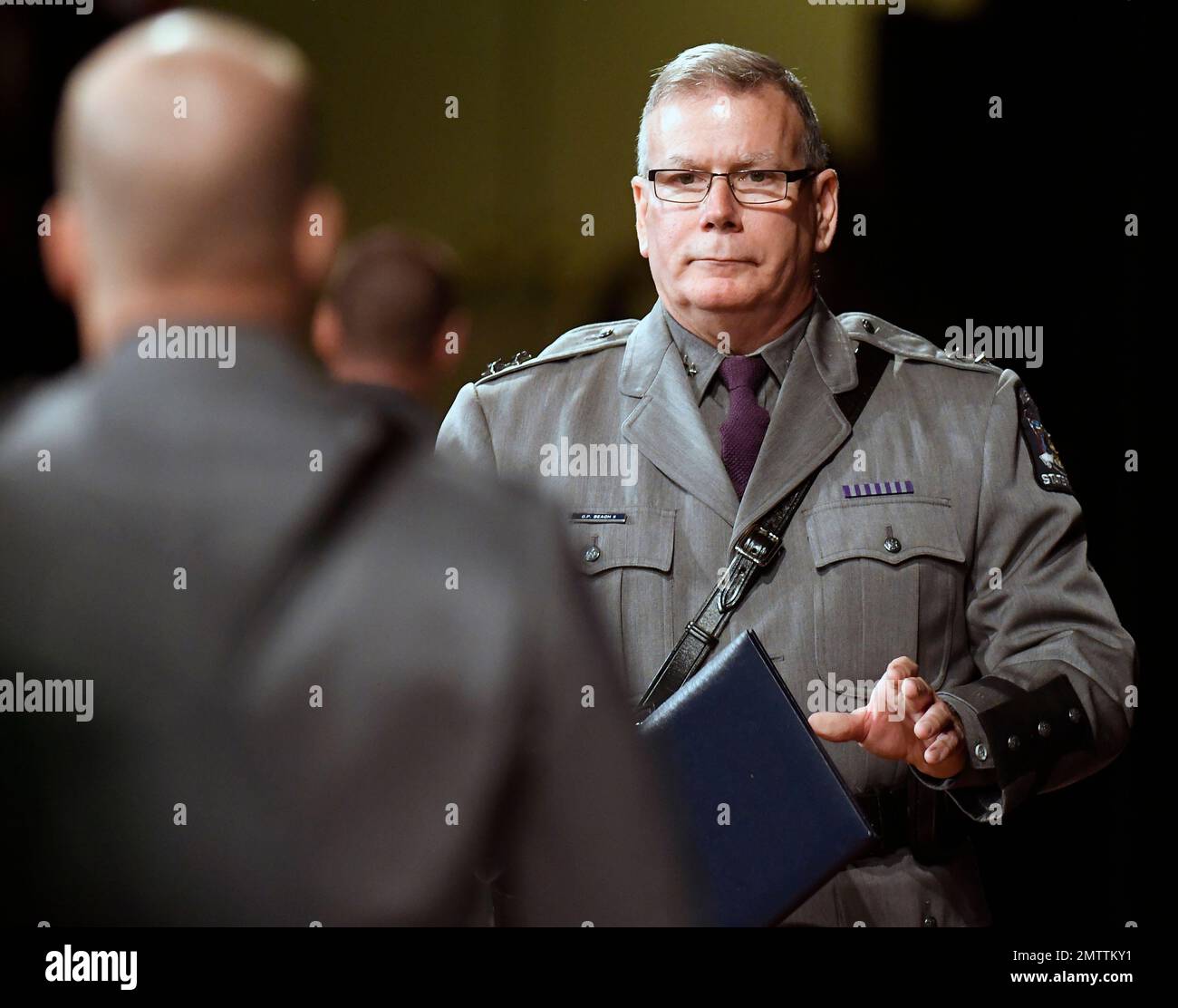 New York State Police Superintendent George P. Beach II hands out ...