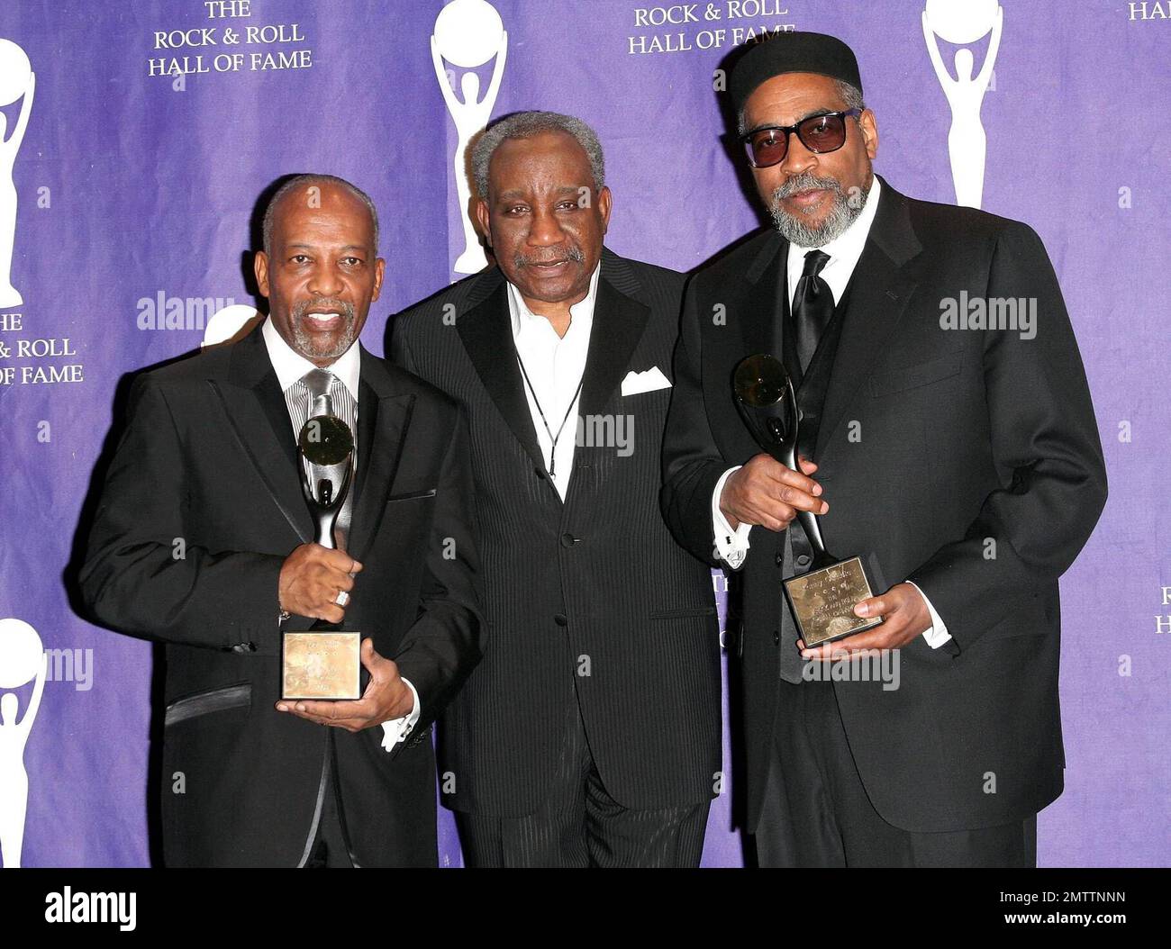 Singer Jerry Butler (C) poses with inductees Leon Huff (L) and Kenneth ...