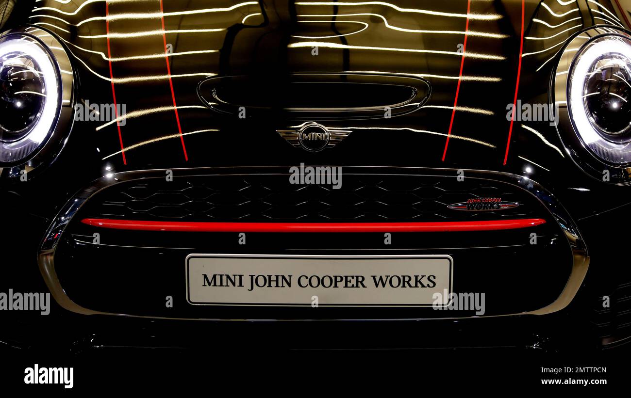 The logo of a Mini John Cooper car is pictured at the headquarters of ...