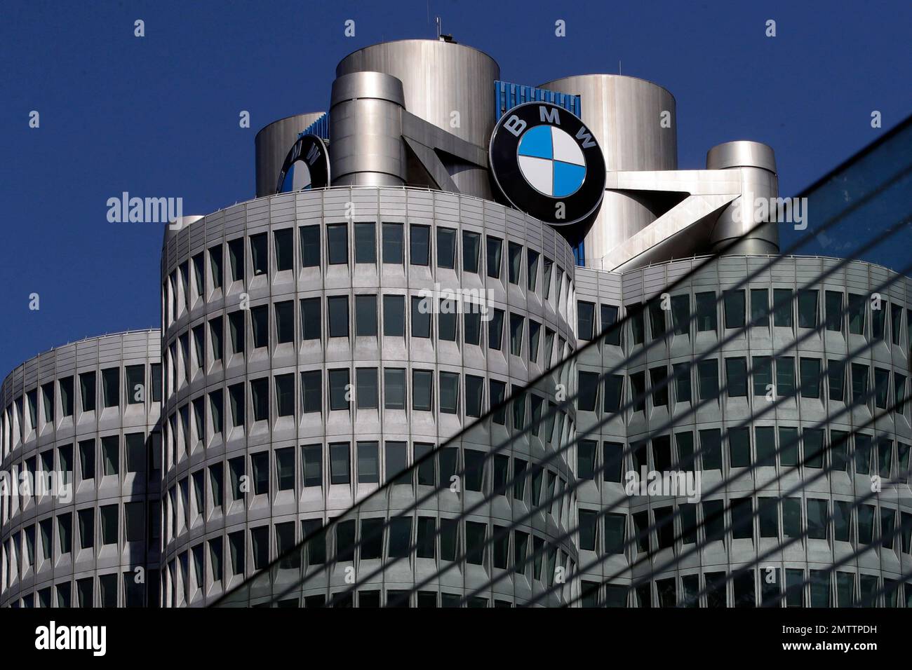 The logo of German car manufacturer BMW is pictured at the headquarters ...