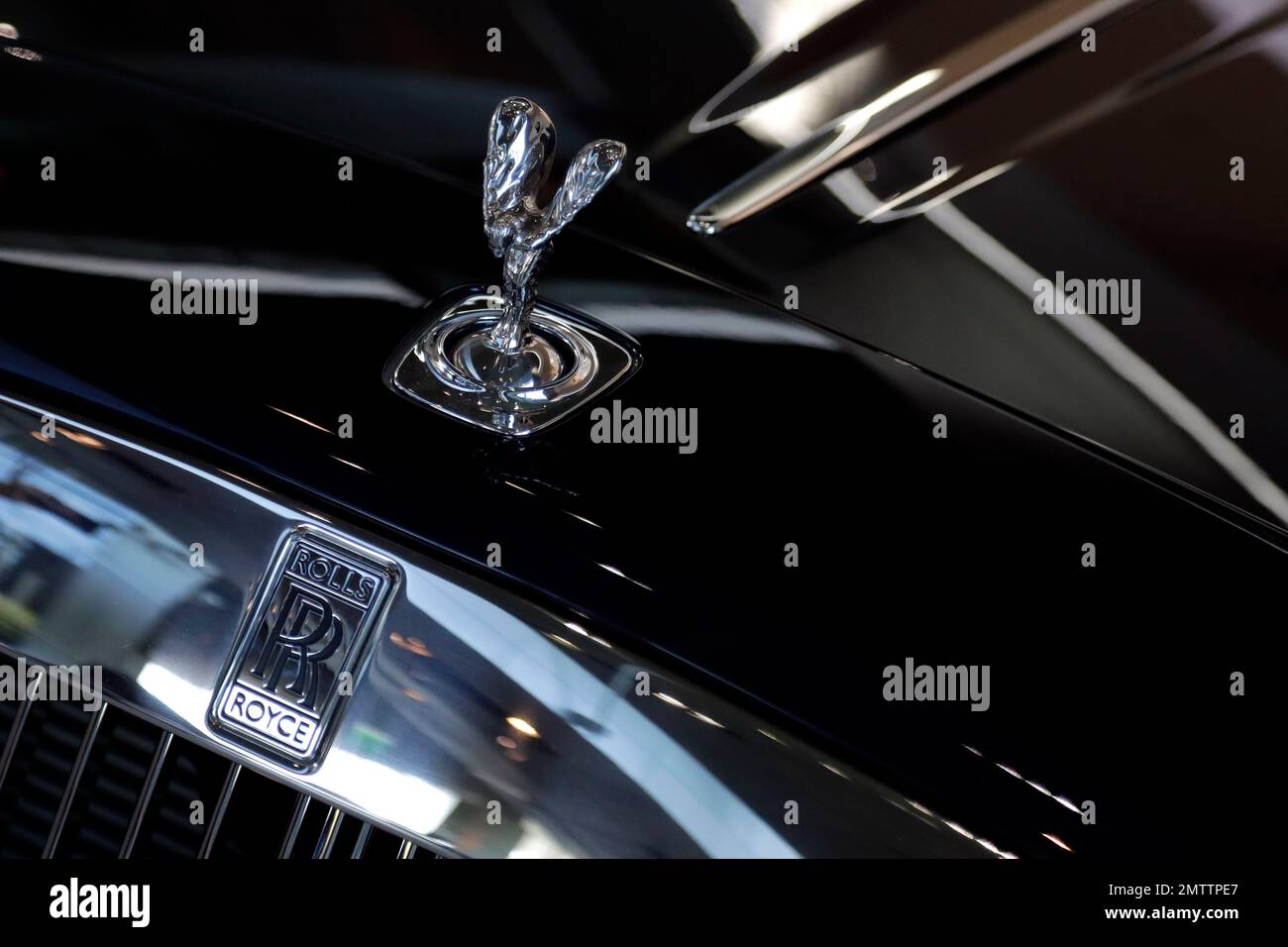 The logo of a Rolls-Royce Dawn car is pictured at the headquarters of ...