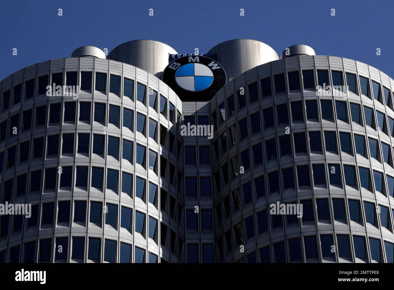 The logo of German car manufacturer BMW is pictured at the headquarters ...