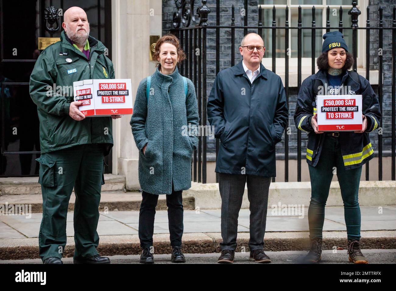 Downing Street, London, UK. 1st February 2023. The TUC arriving in ...