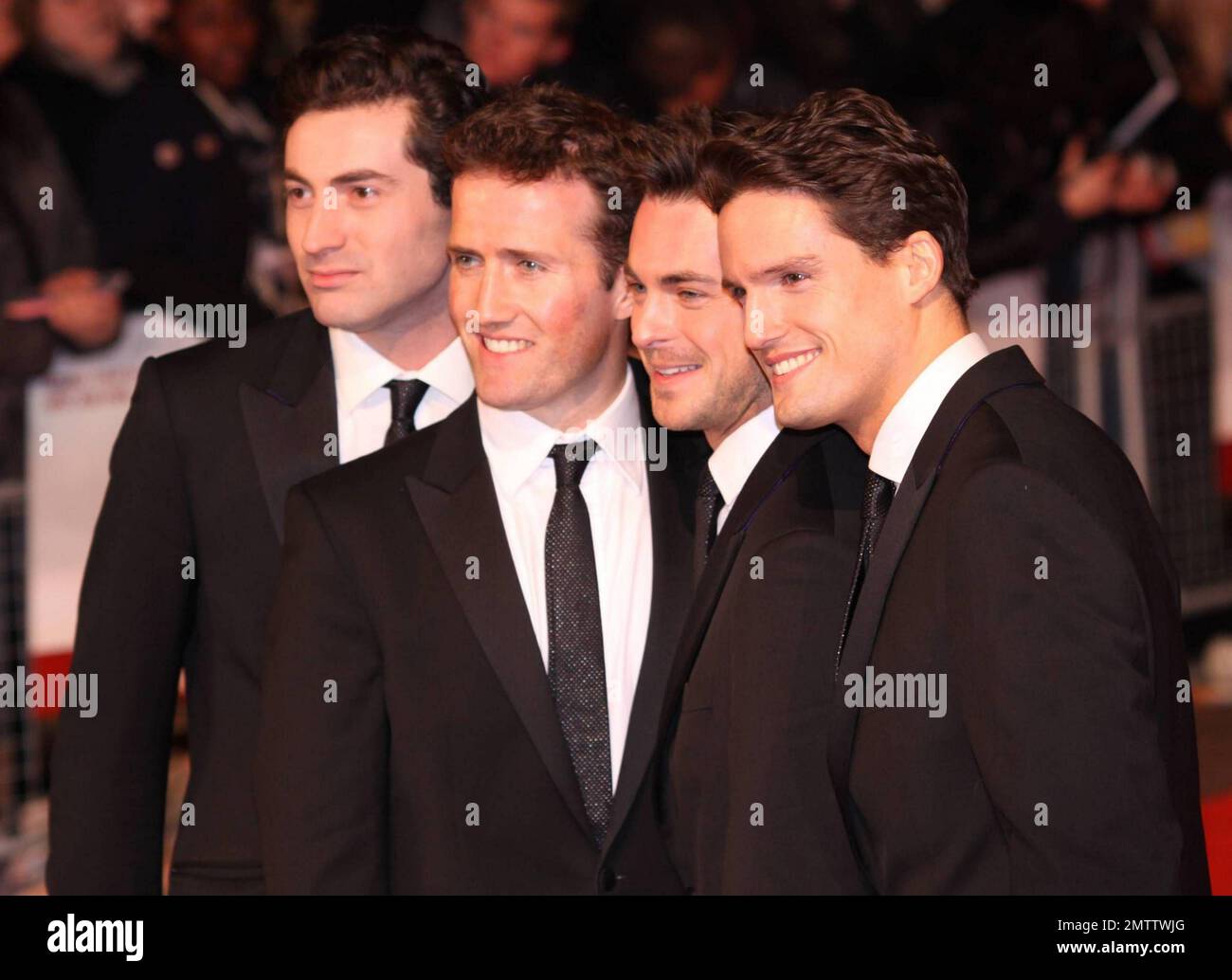 Members of the band Blake, Oliver Baines, Humphrey Berney, Jules Knight and Stephen Bowman walk ...