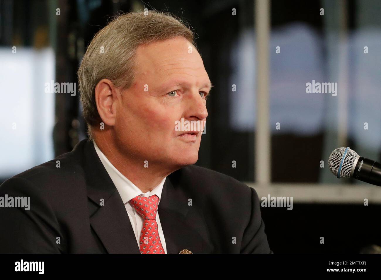Jim Barber, president of UPS International, attends a news conference ...