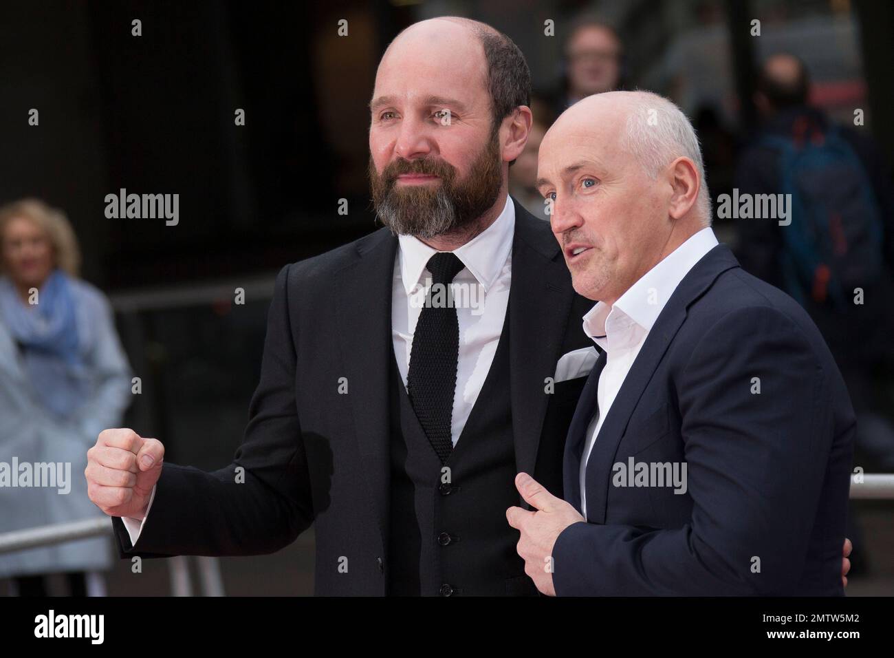 Actor Johnny Harris, left, and Boxing promotor Barry McGuigan pose for ...