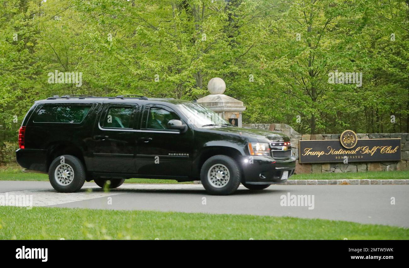 FILE - In this May 7, 2017 file photo, a motorcade SUV vehicle ...