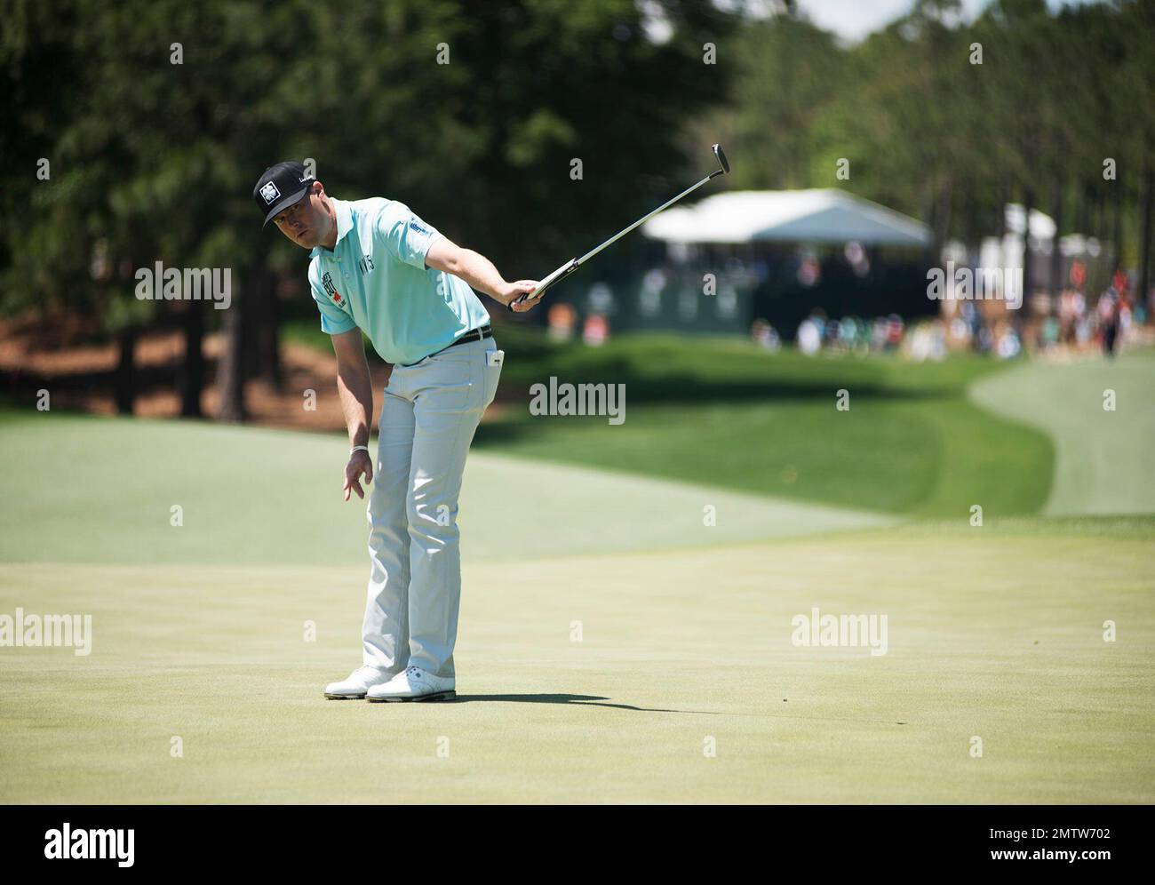 Kyle Reifers watches his putt on the 14th hole during the final round ...