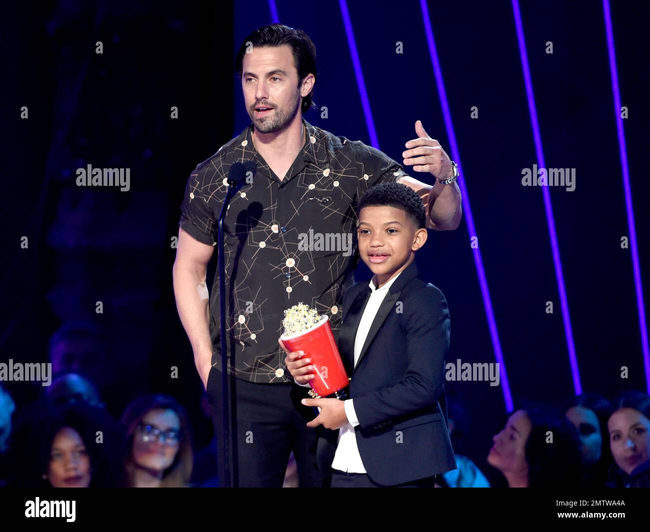 Milo Ventimiglia, left, and Lonnie Chavis accept the tearjerker award ...