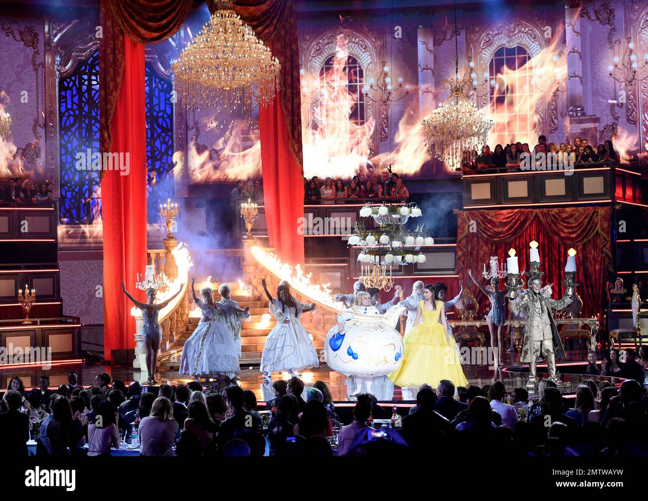 Rebel Wilson, from left, Hailee Steinfeld, and Blake Anderson perform ...