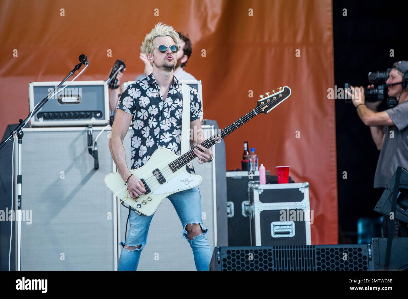 Jared Followill of Kings Of Leon performs at the New Orleans Jazz and ...