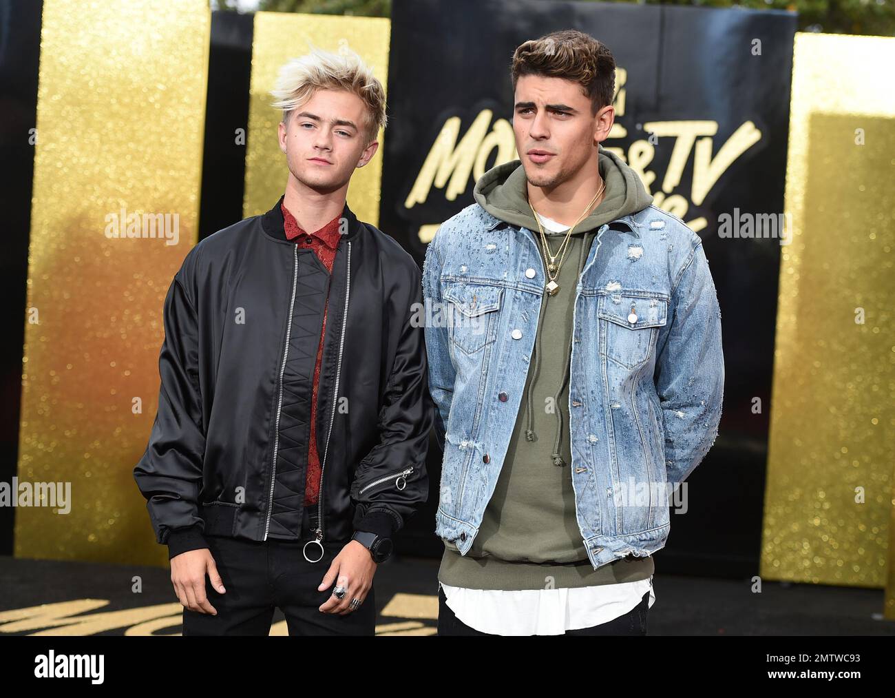 Jack Johnson, left, and Jack Gilinsky, of Jack and Jack, arrive at the ...