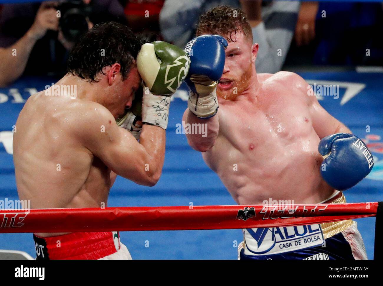 Canelo Alvarez, right, of Mexico, fights Julio Cesar Chavez Jr., of ...