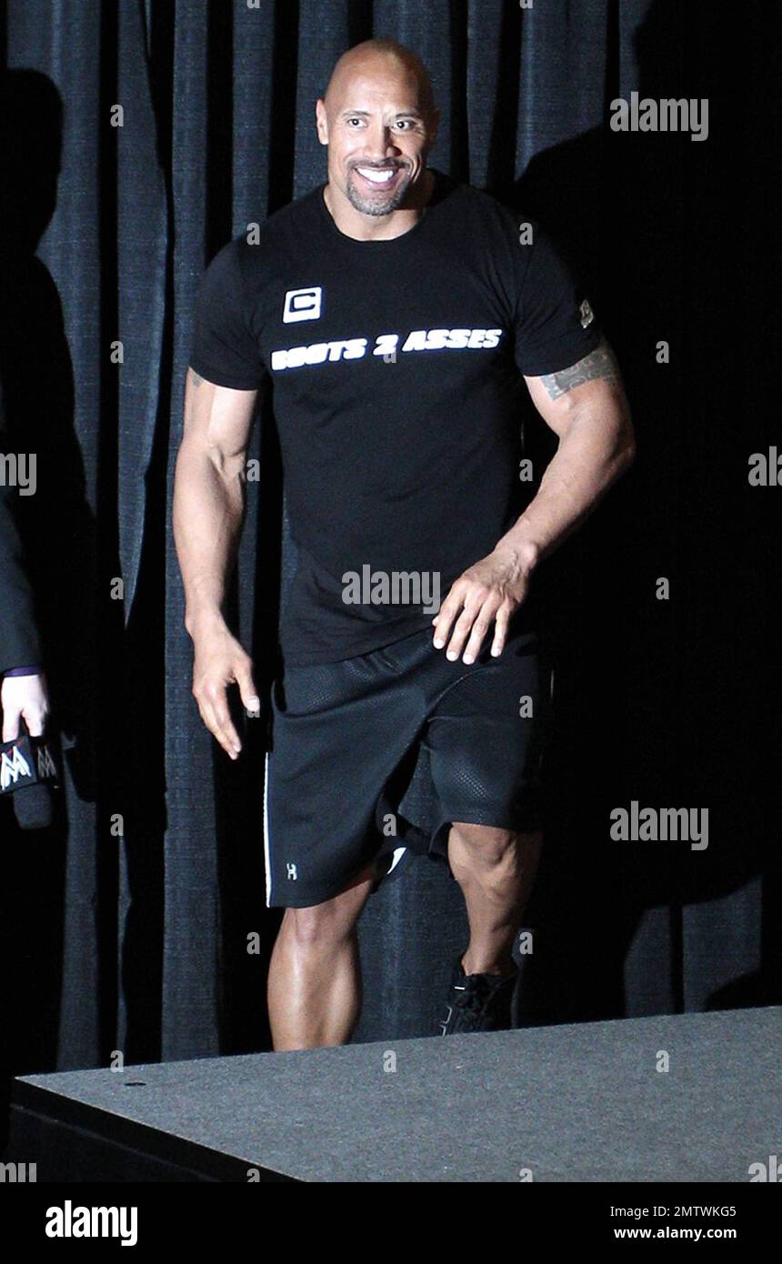 Dwayne 'The Rock' Johnson at the WWE WrestleMania 28 press conference ...