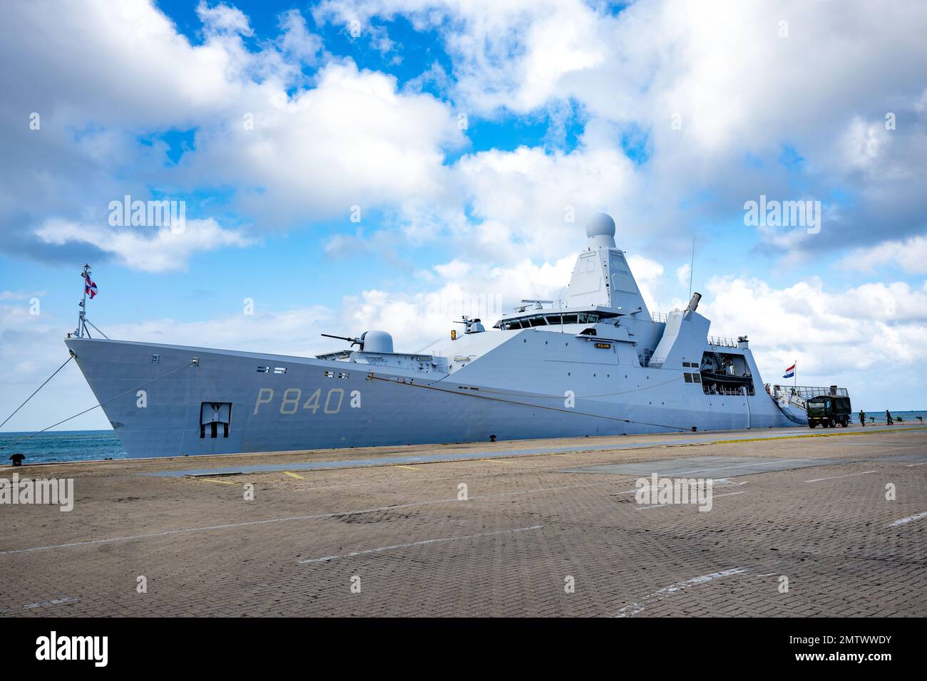 Curacao - 1 Feb 2023 Army Defence Ship during a boat trip from Aruba to ...