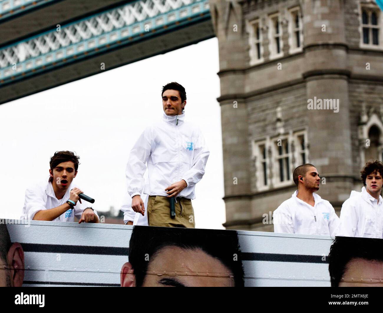 Pop group The Wanted at Tower Bridge in Potters Field Park where the ...