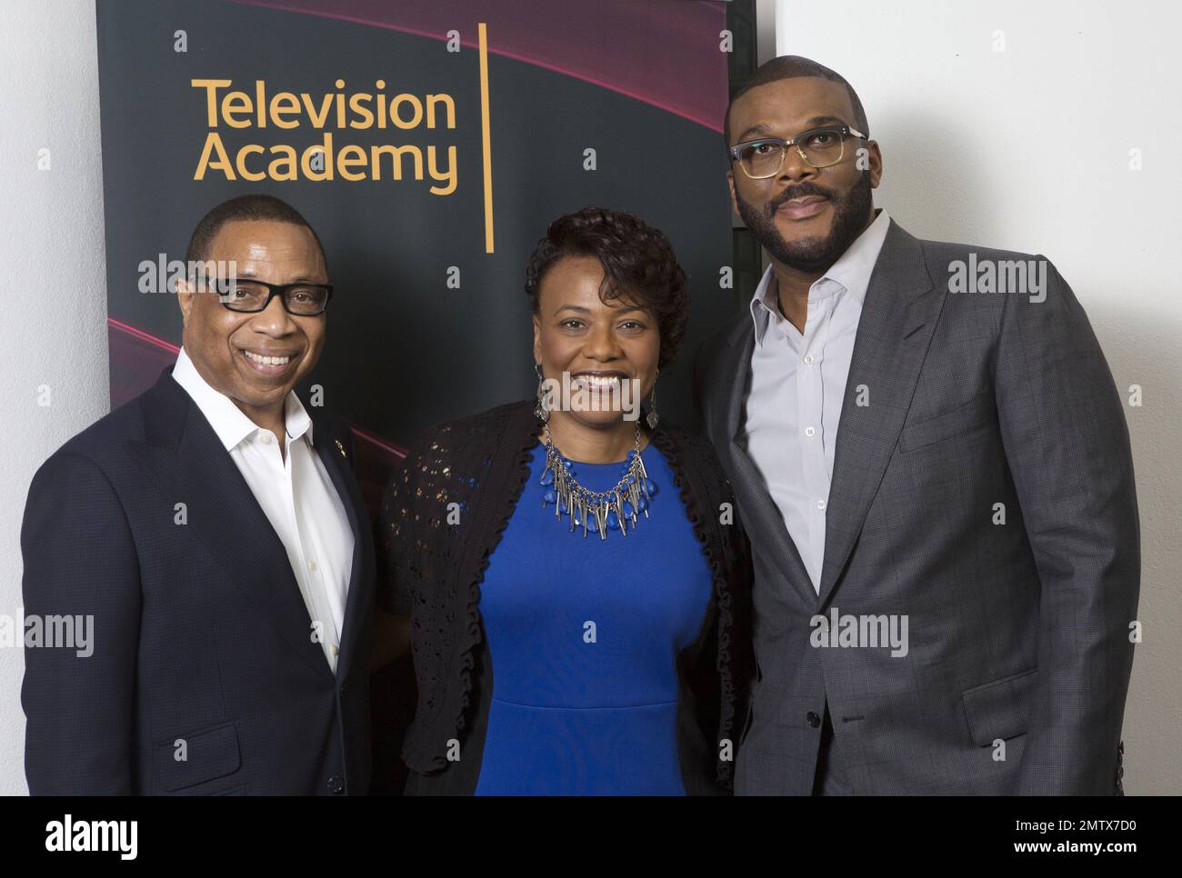 (left to right) Hayma Washington, Dr Bernice A King & Tyler Perry pose ...