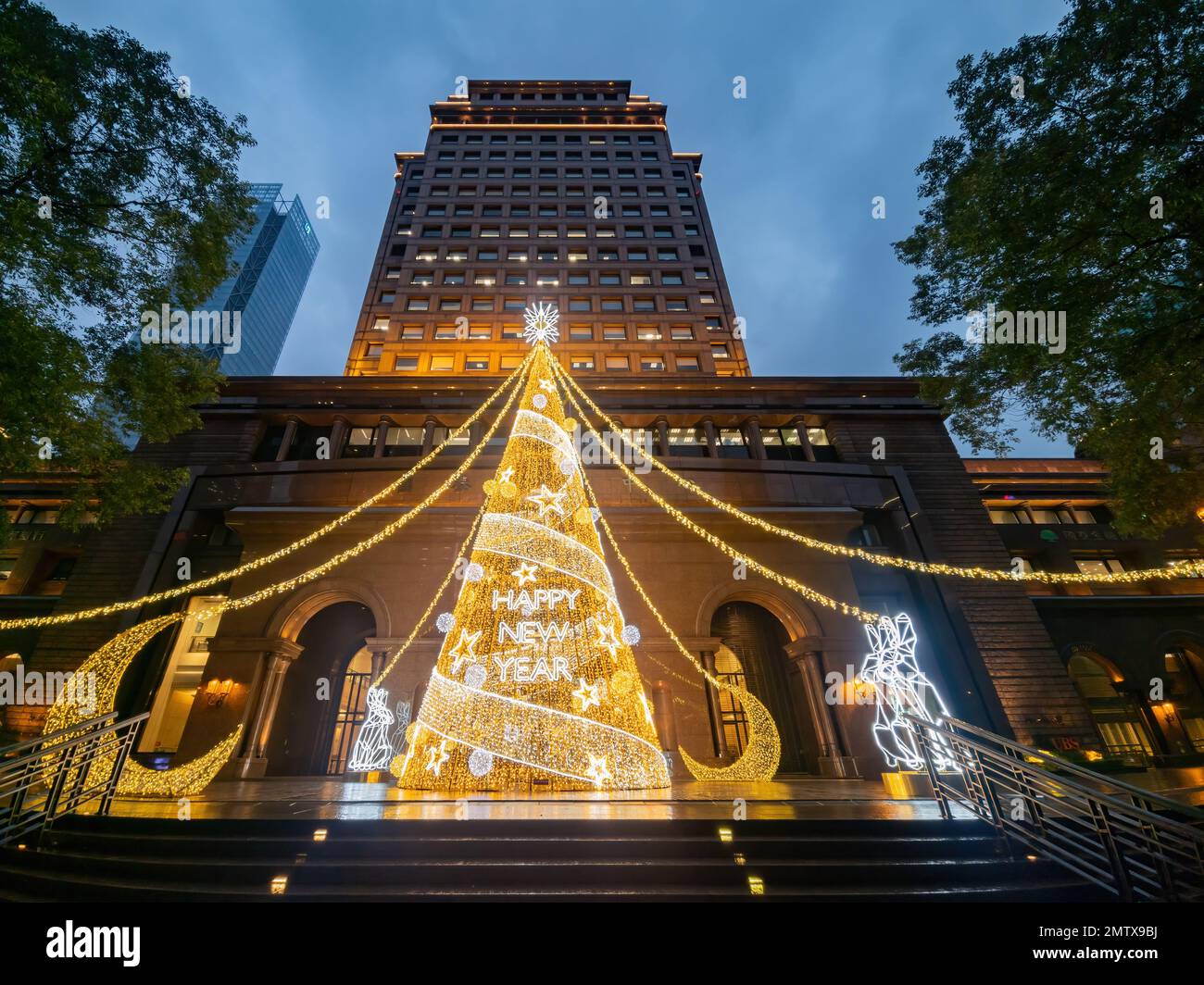 Taiwan, DEC 29 2022 - Night view of the christmas tree outside of the ...