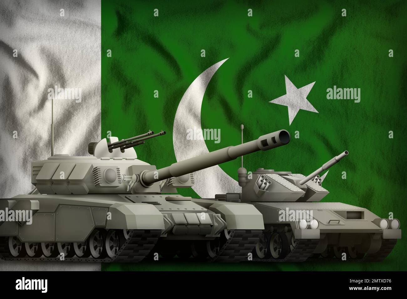tanks on the Pakistan flag background. Pakistan tank forces concept. 3d ...