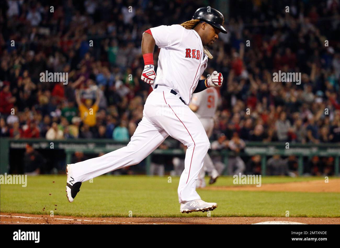 Boston Red Sox's Hanley Ramirez rounds first base on his solo home ...