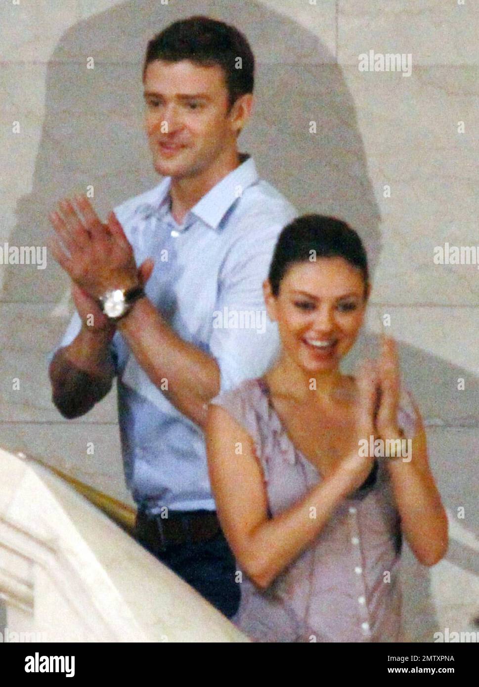 Justin Timberlake and Mila Kunis film scenes with a large dancing, arm ...