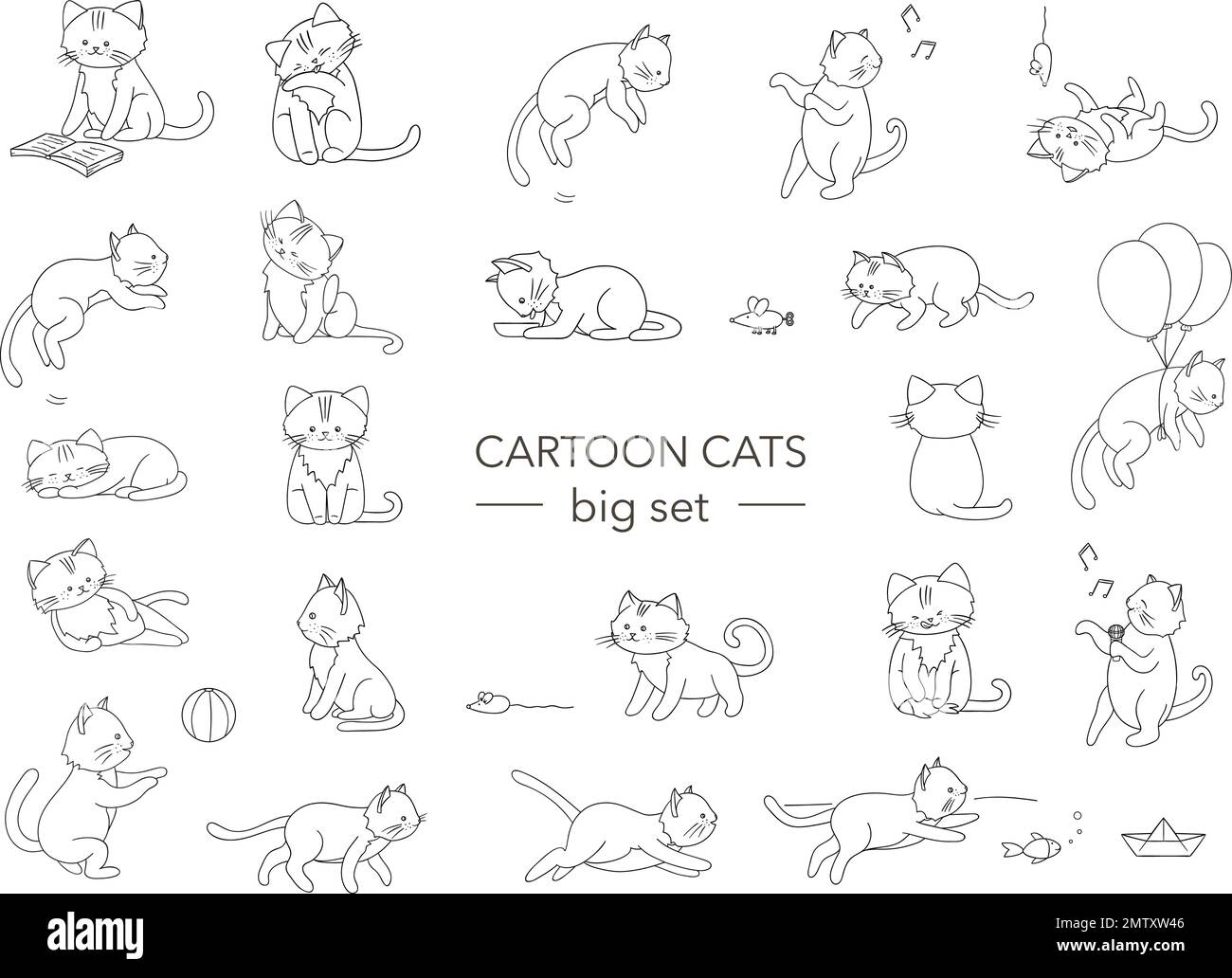 Vector set of cute cartoon style cat in different poses. Animal ...