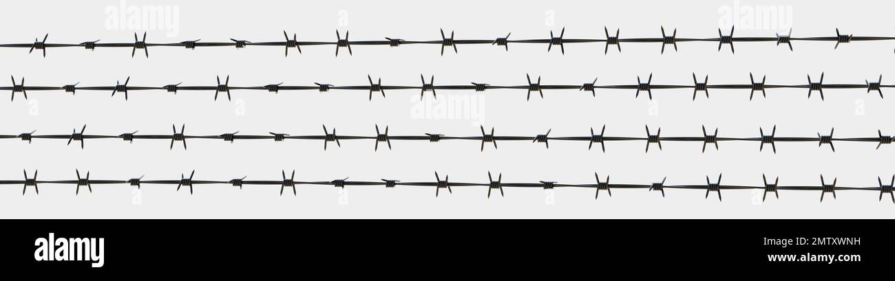 Four barbed wires isolated on white, Steel metal fence wires, safety ...