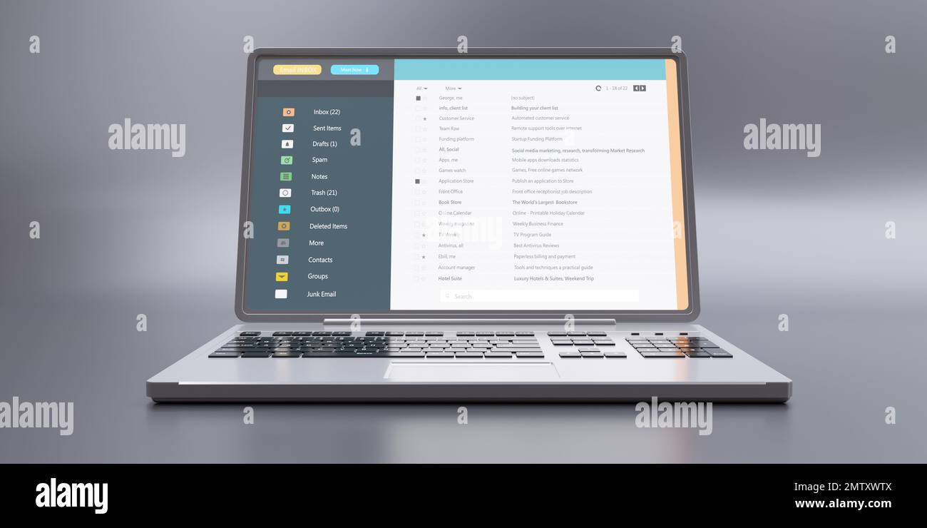 Client mail list on computer laptop screen isolated on gray, front view ...