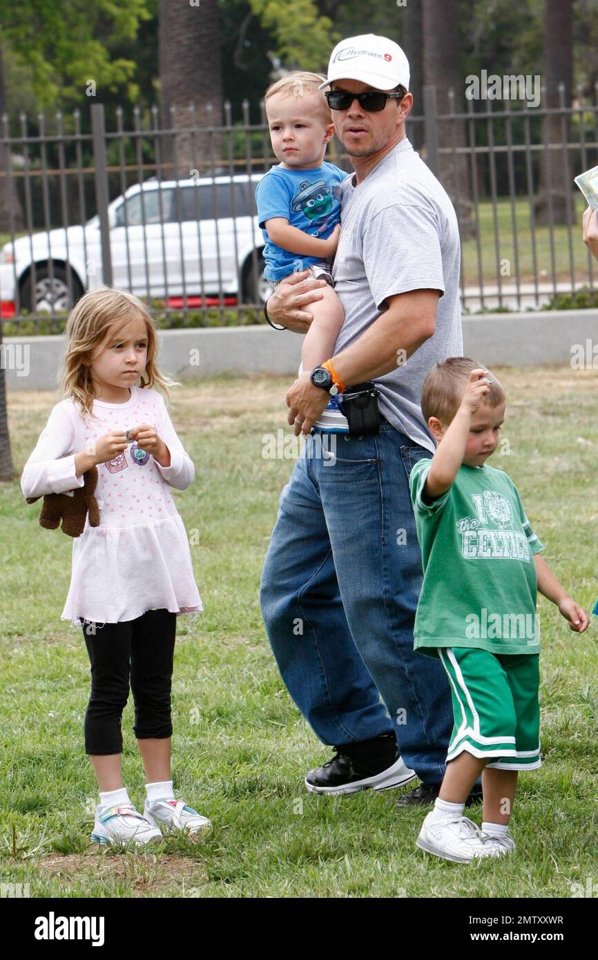 Mark Wahlberg arrives with his kids, daughter Ella and sons Brendan and ...