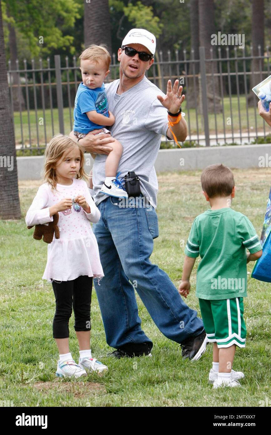 Mark Wahlberg arrives with his kids, daughter Ella and sons Brendan and ...