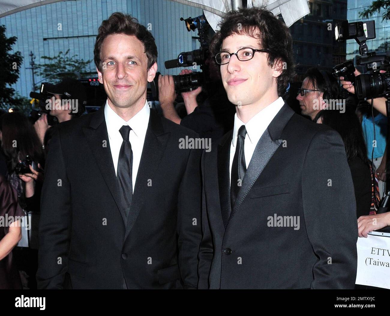 Seth Meyers and Andy Samberg walk the red carpet at Time's 100 Most ...