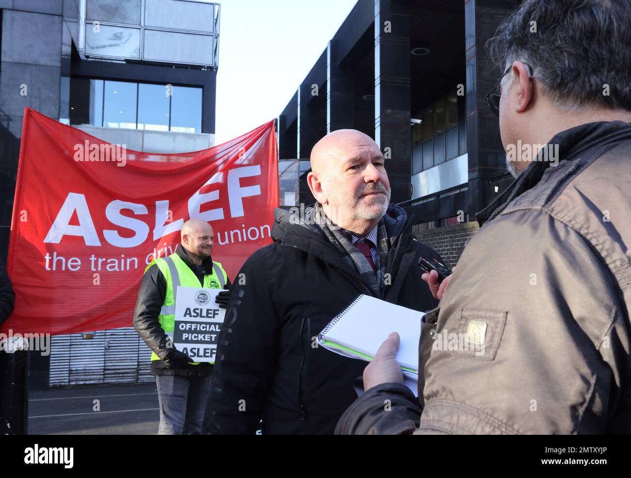 London, UK, 1st February 2023. ASLEF picket line outside Euston station ...
