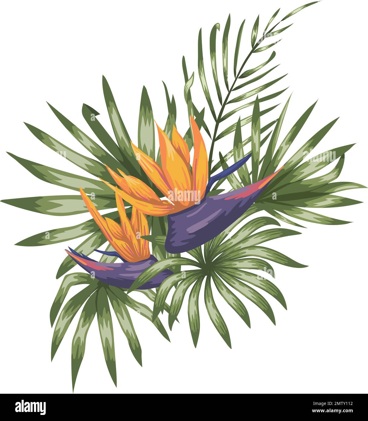 Vector tropical composition of strelitzia flowers, monstera and palm ...