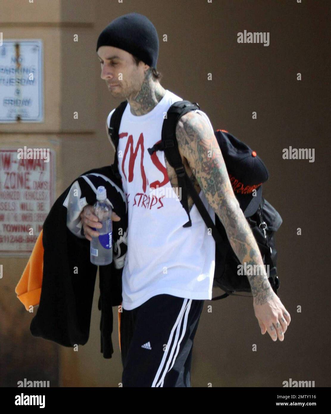EXCLUSIVE!! A tired looking Travis Barker leaves his Florida hotel for ...