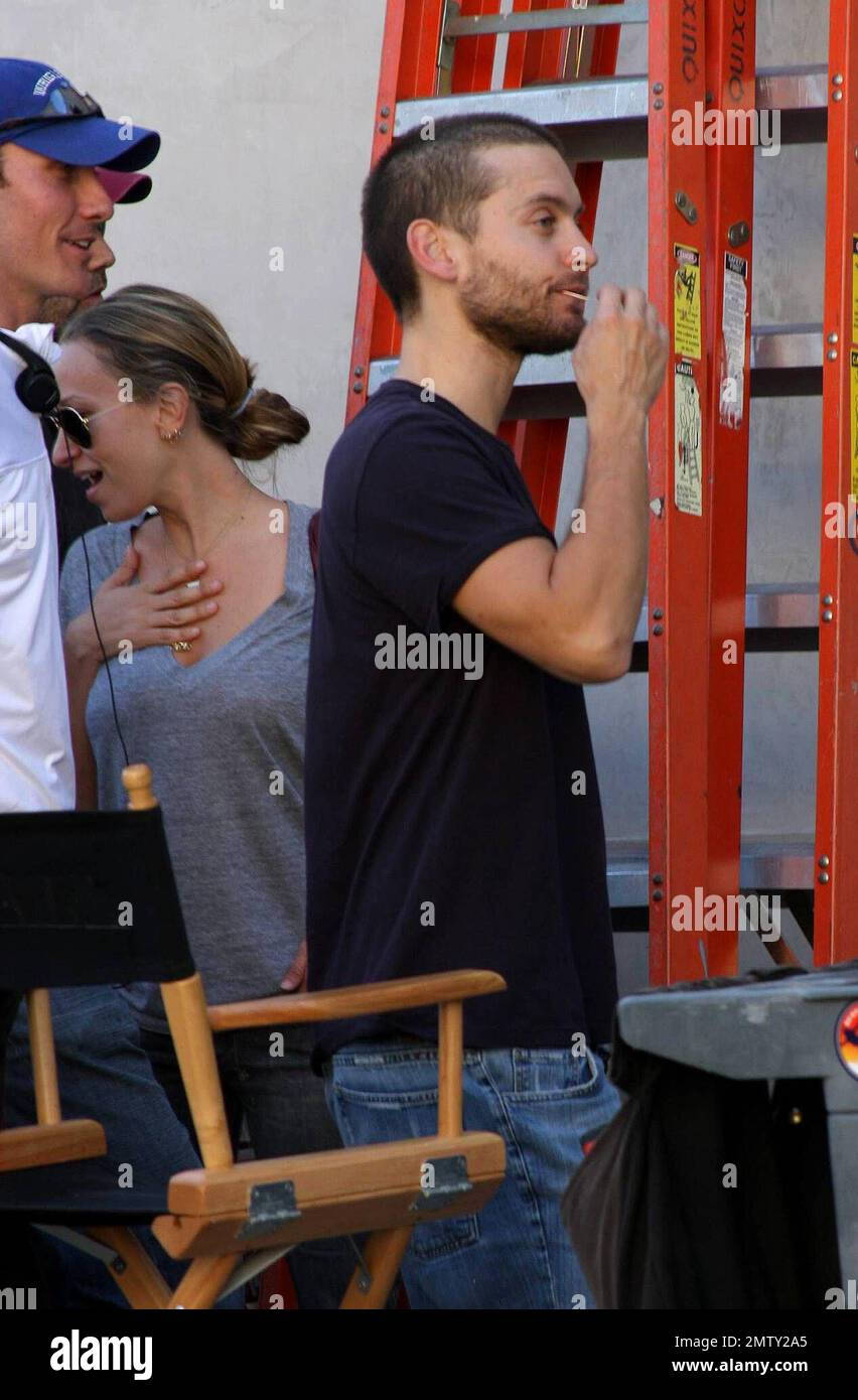 A pale looking Tobey Maguire was on the set of Entourage today filming ...