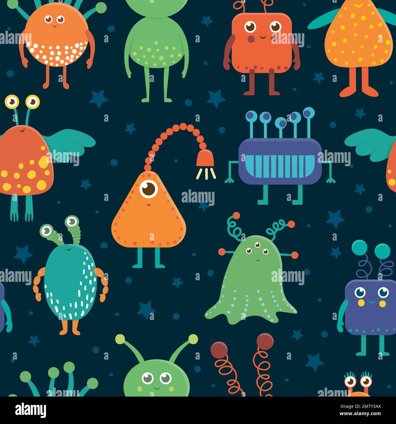 Vector seamless pattern of cute aliens for children. Bright and funny ...