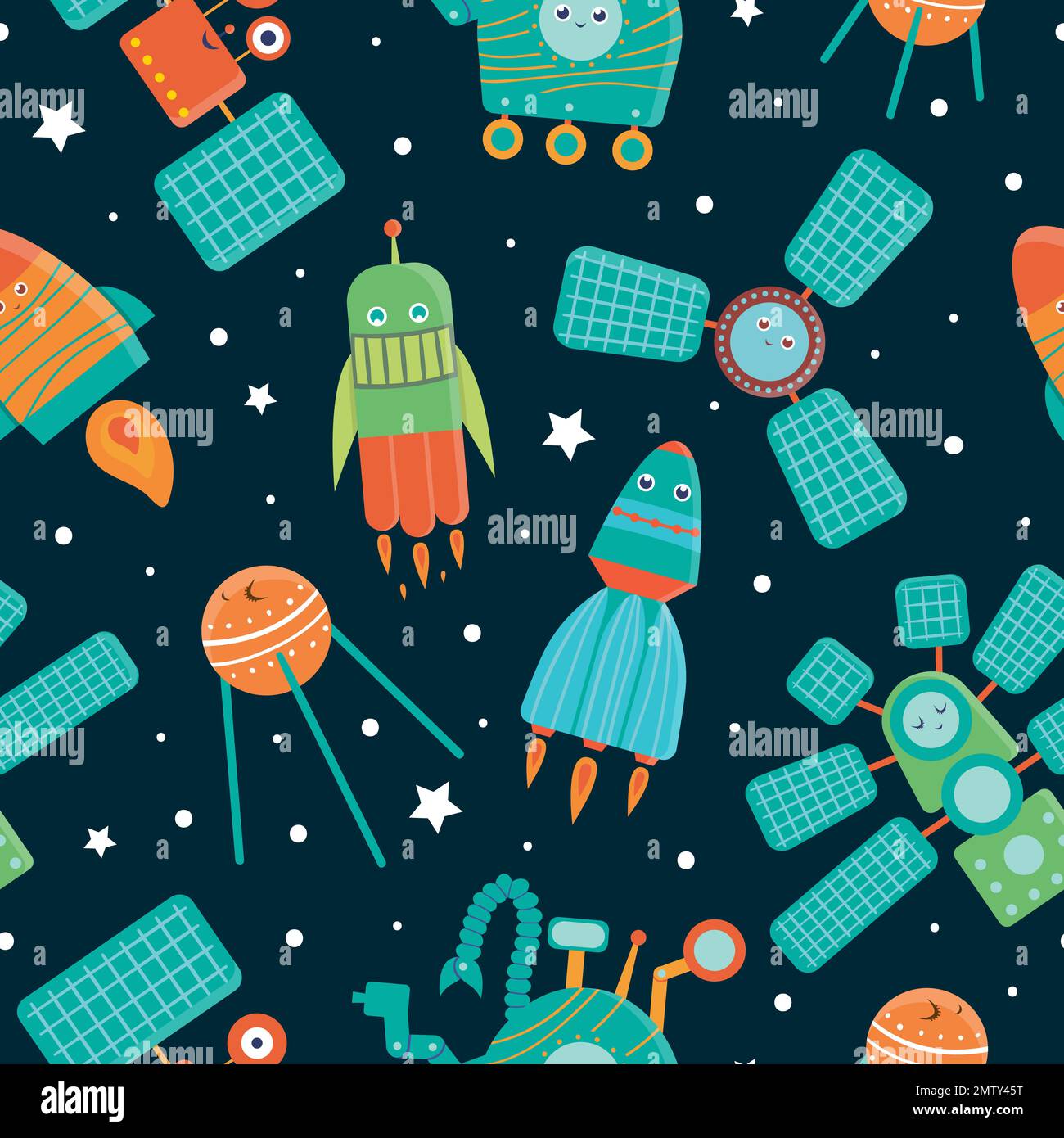 Vector seamless pattern of space technics for children. Bright and cute ...
