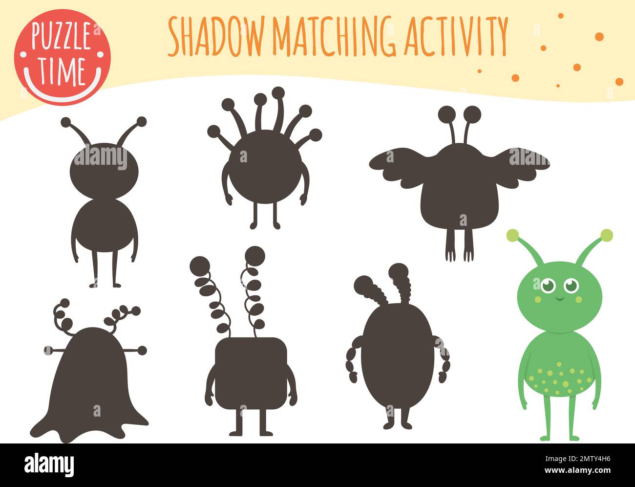 Shadow matching activity for children. Space topic. Cute funny smiling ...