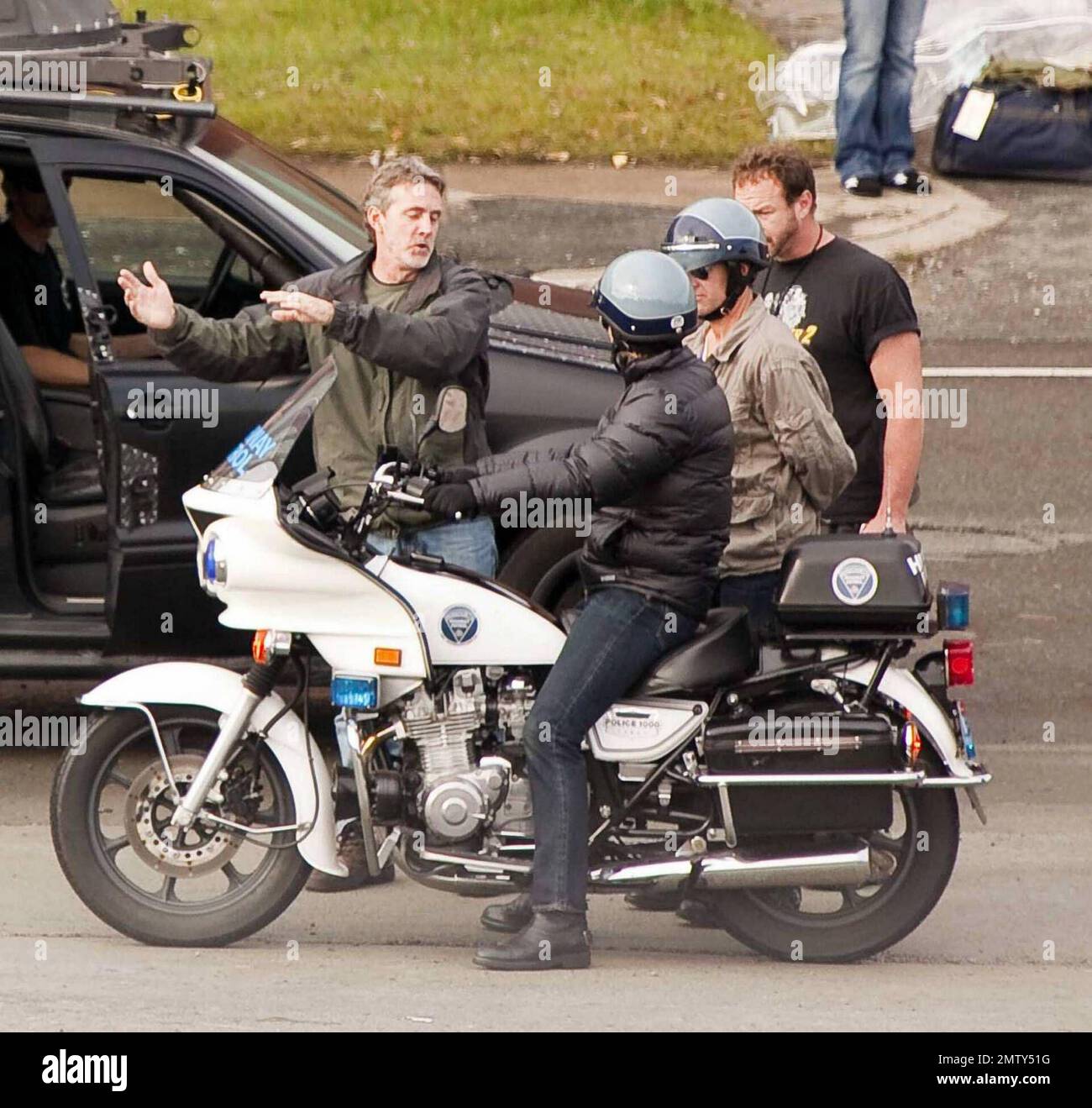 Tom Cruise films a scene for his movie Wichita riding a highway patrol ...