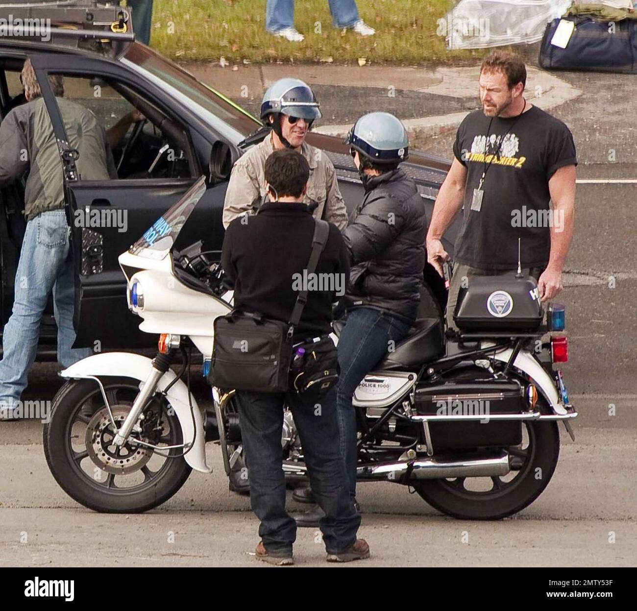 Tom Cruise films a scene for his movie Wichita riding a highway patrol ...