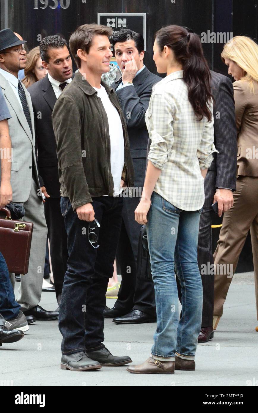 Tom Cruise films scenes on the set of his new movie "Oblivion." The ...