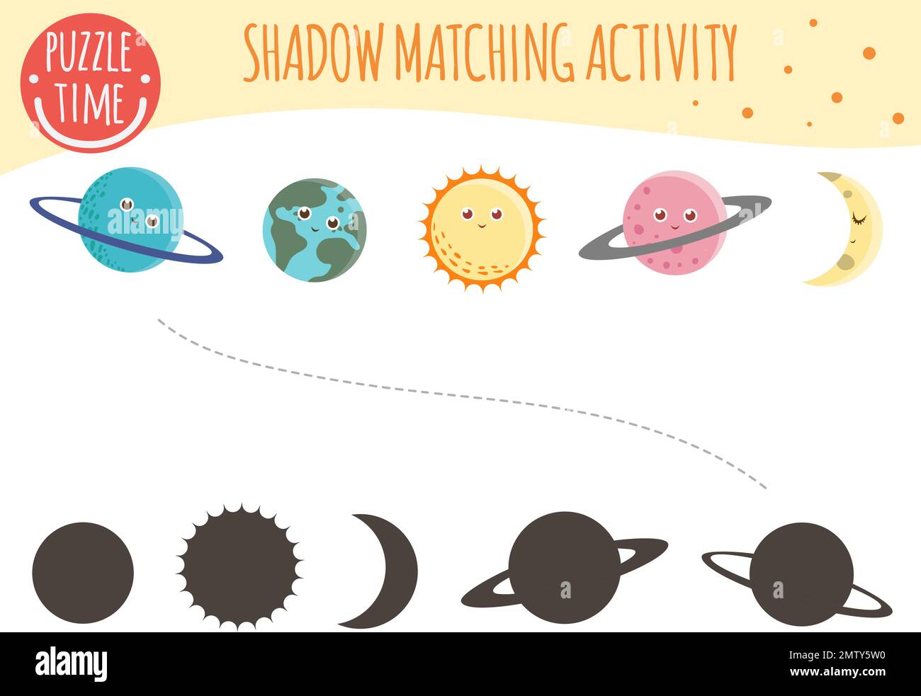 Shadow matching activity for children. Space topic. Cute funny planets ...